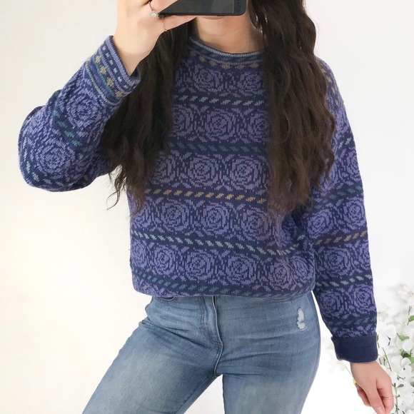 Nomadic Traders | Sweaters | Vintage Purple Roses Chunky Knit Sweater ...